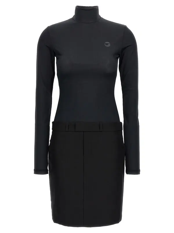 Coperni Hybrid High Neck Long Sleeve Dress With Trompe L'oeil Skirt - Black