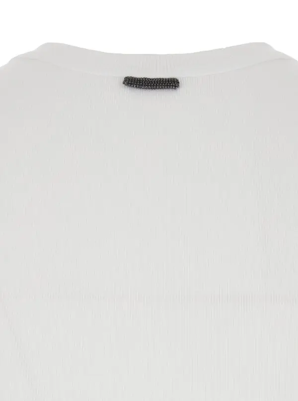 Brunello Cucinelli Crew Neck Top With Monile Detail - White