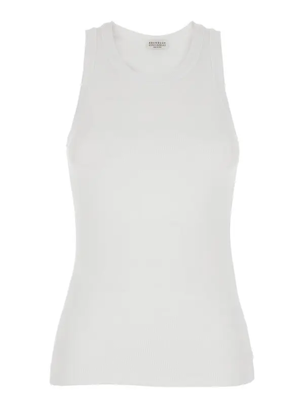 Brunello Cucinelli Crew Neck Top With Monile Detail - White