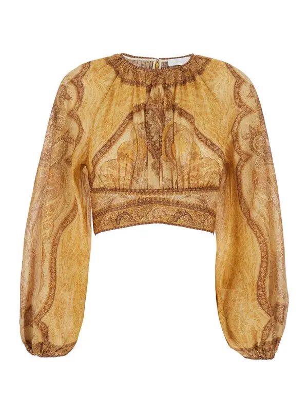 Zimmermann Wanderlust" Paisley Print Crop Top With Balloon Sleeves - Multicolor