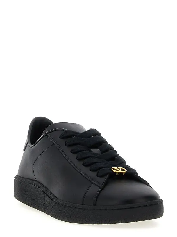 Valentino Garavani Royco Napped Calf Leather Lace-up Sneakers - Black