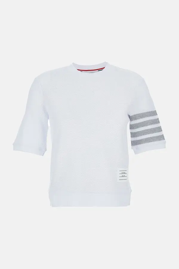 Thom Browne Piqué T-shirt With Iconic 4-bar Detail - Multicolor