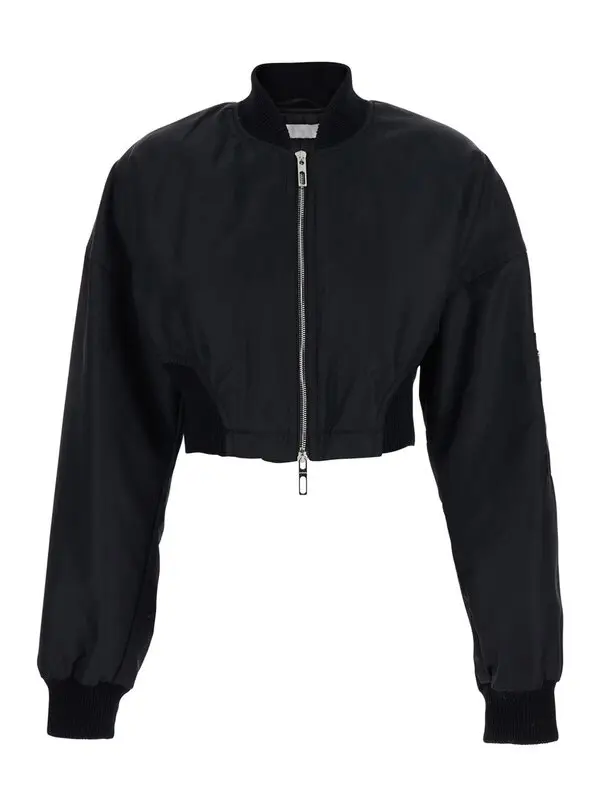 Sportmax Black Tech Fabric Crop Bomber Jacket - Multicolor