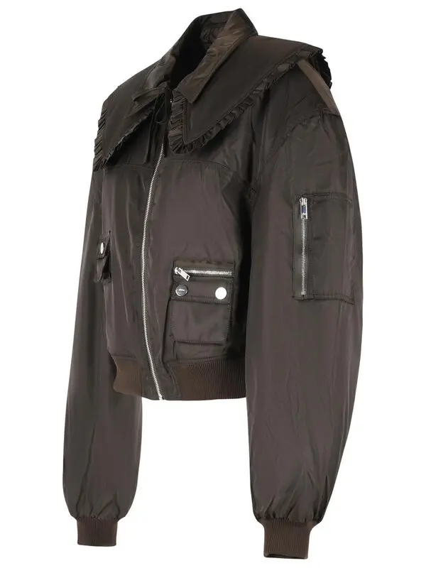 GANNI Polyamide Bomber Jacket With Large Removable Collar - Brown