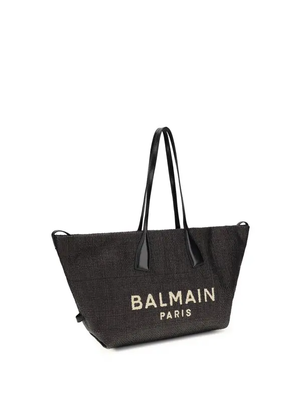 Balmain Track Shoulder Bag In Leather And Raffia