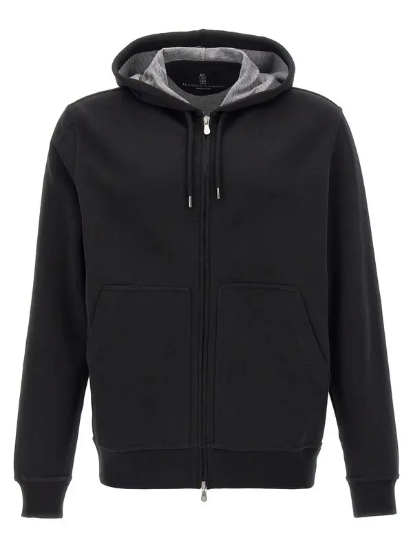 Brunello Cucinelli Cotton Hoodie With Cashmere And Silk Blend - Black