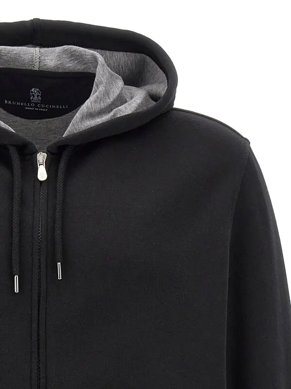 Brunello Cucinelli Cotton Hoodie With Cashmere And Silk Blend - Black