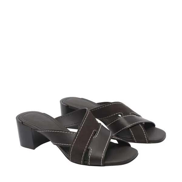 TOD'S Leather Block Heel Sandals With Decorative Stitching