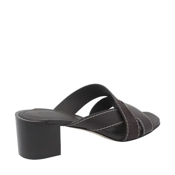 TOD'S Leather Block Heel Sandals With Decorative Stitching