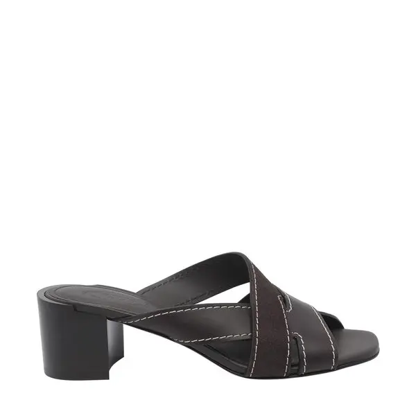 TOD'S Leather Block Heel Sandals With Decorative Stitching - Brown