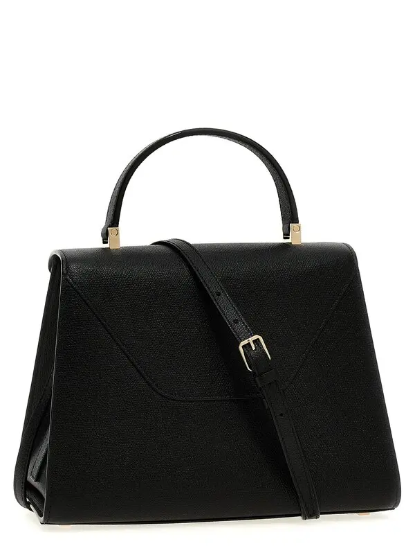 VALEXTRA Iside Medium Handbag In Calfskin Leather With Adjustable Shoulder Strap - Black