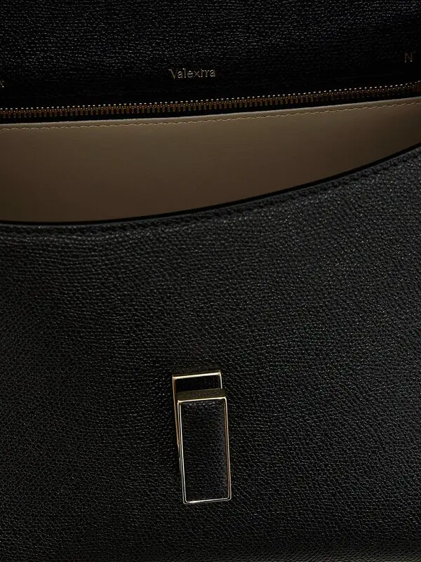 VALEXTRA Iside Medium Handbag In Calfskin Leather With Adjustable Shoulder Strap - Black