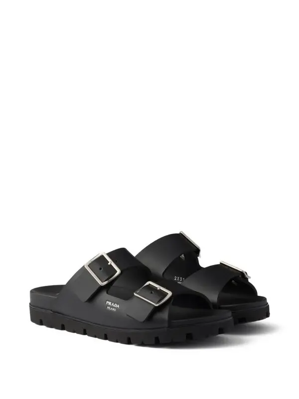 Prada Double-strap Buckle Sandals - Black