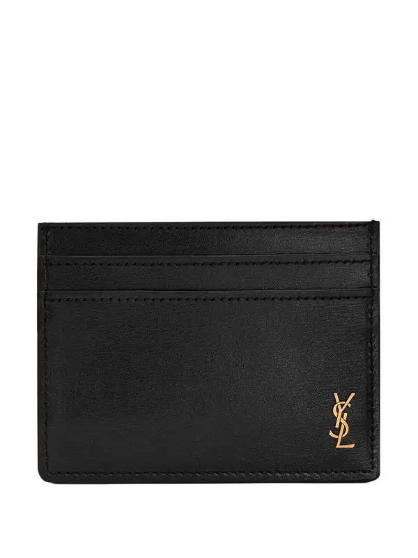 Saint Laurent Tiny Cassandre Credit Card Case In Shiny Leather - Black