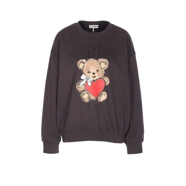 GANNI Long Sleeve Crewneck Sweatshirt With Graphic Print - Black
