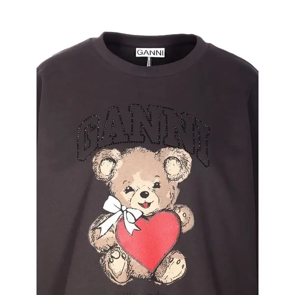 GANNI Long Sleeve Crewneck Sweatshirt With Graphic Print