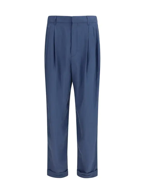 Saint Laurent Tailored Carrot-cut Pants With Habutai Silk Belt - Blue