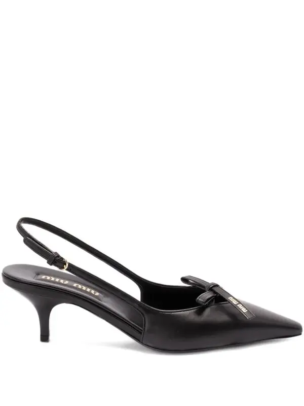 Miu Miu Leather Slingback Pumps With Bow Detailing - Black