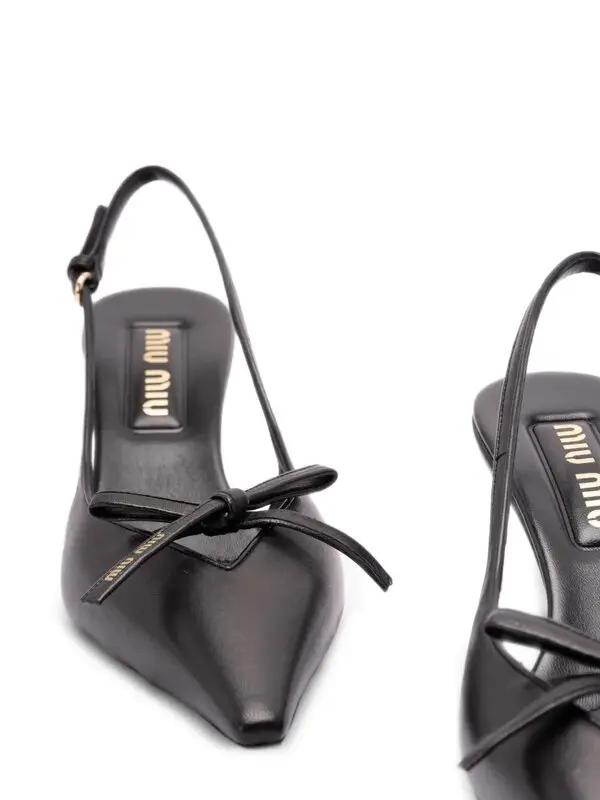 Miu Miu Leather Slingback Pumps With Bow Detailing - Black