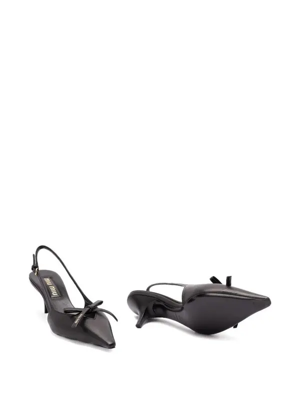 Miu Miu Leather Slingback Pumps With Bow Detailing - Black