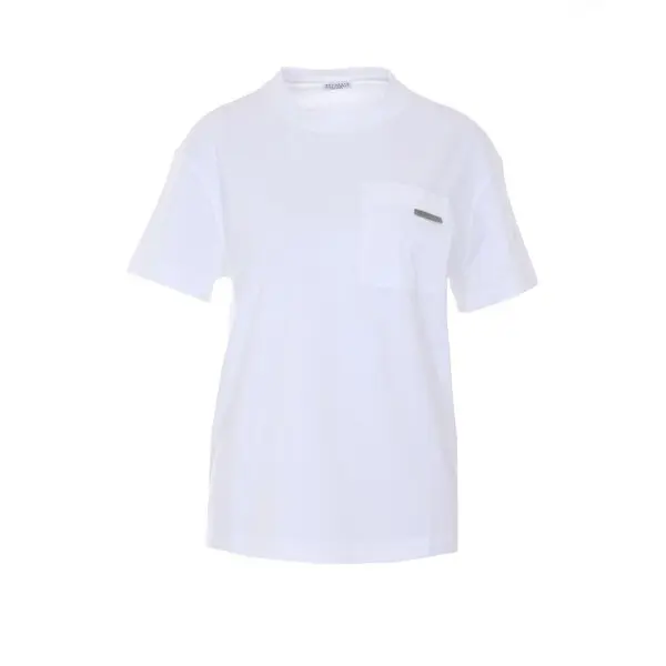 Brunello Cucinelli Short-sleeve Crew Neck T-shirt With Embellished Pocket - White