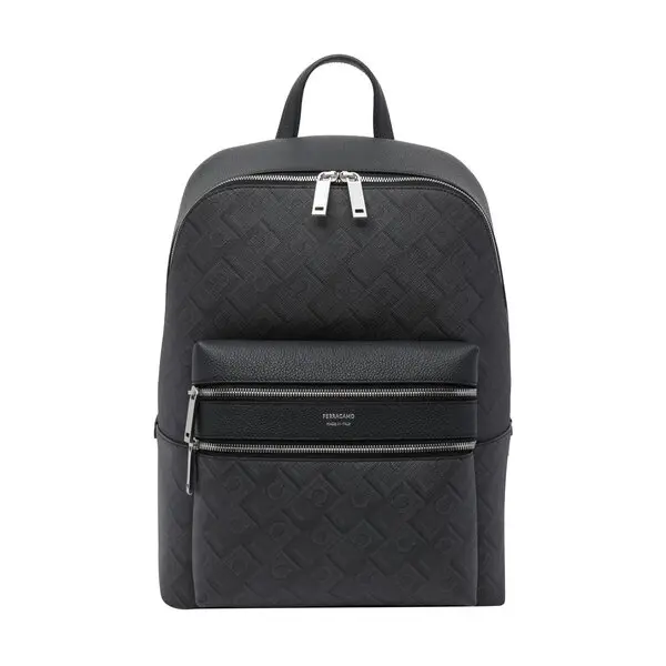 FERRAGAMO Monogram Coated Fabric Backpack With Leather Trim - Black