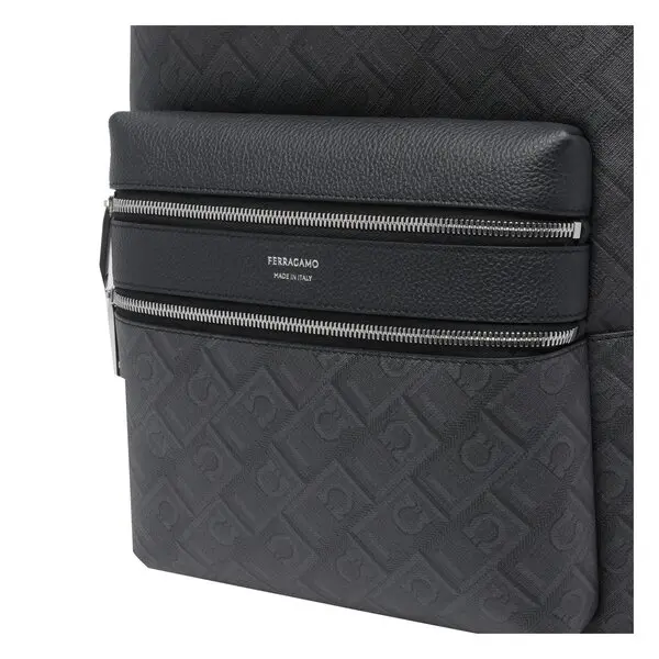 FERRAGAMO Monogram Coated Fabric Backpack With Leather Trim