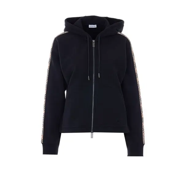 Burberry Check Cotton Zip-up Hoodie - Black