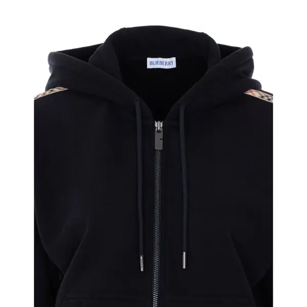 Burberry Check Cotton Zip-up Hoodie - Black