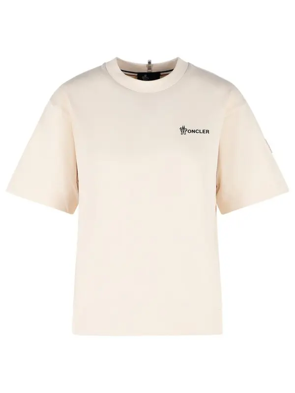 Moncler Cotton T-shirt With Logo Detail - Cream