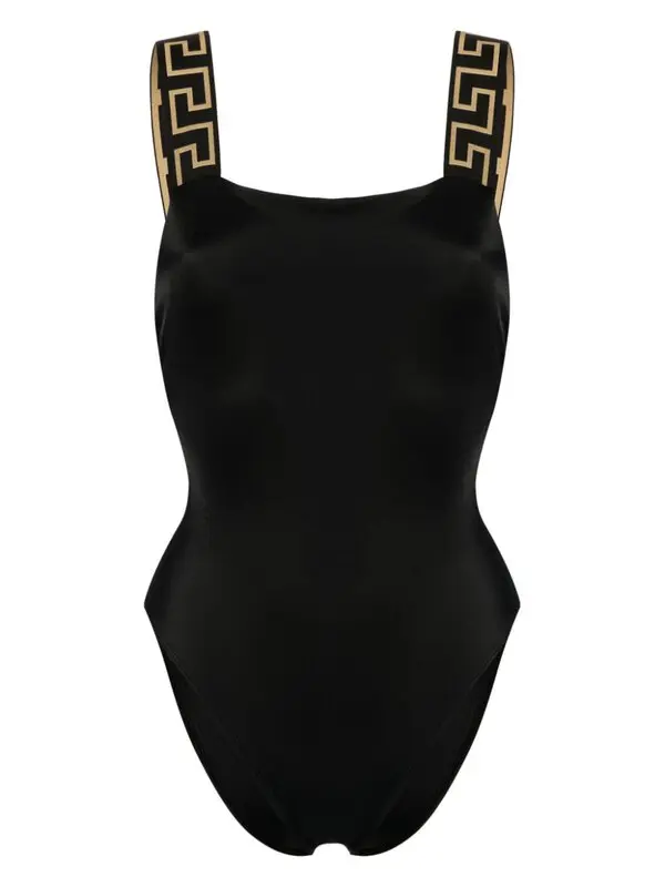 Versace One-piece Swimsuit With Greca Border - Black