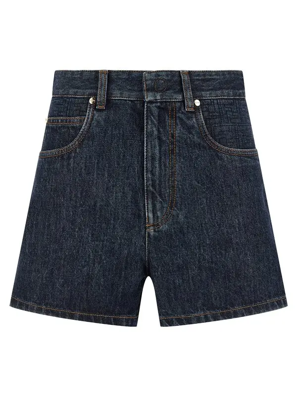 Fendi Ff Padded Denim Shorts - Blue
