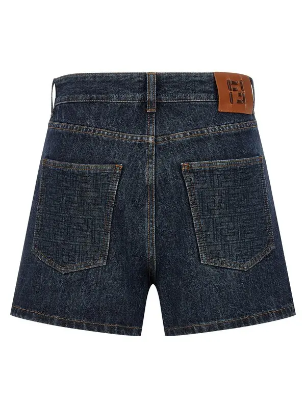Fendi Ff Padded Denim Shorts - Blue