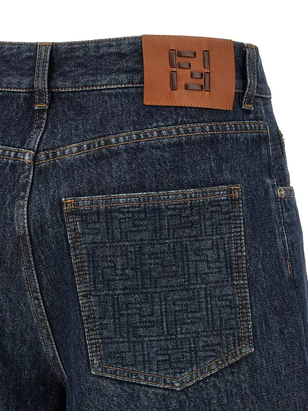 Fendi Ff Padded Denim Shorts - Blue