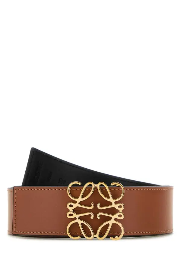 Loewe Reversible Leather Belt With Golden Metal Buckle - Brown