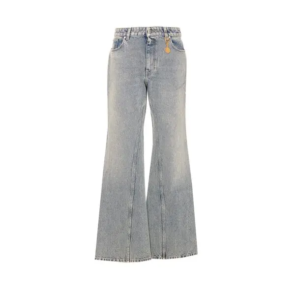 Stella McCartney Bootcut Delave Vintage Jeans With Chain Detail - Blue