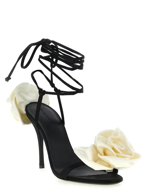 Magda Butrym Satin Ankle Strap Stiletto Sandals With Floral Embellishment