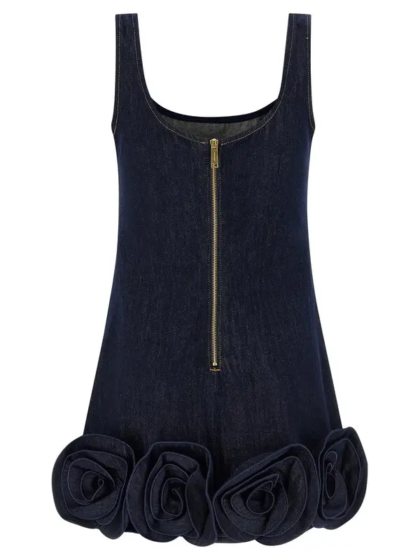 SELF-PORTRAIT 3d Flower Embellished Denim Mini Dress - Blue