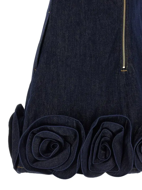 SELF-PORTRAIT 3d Flower Embellished Denim Mini Dress - Blue