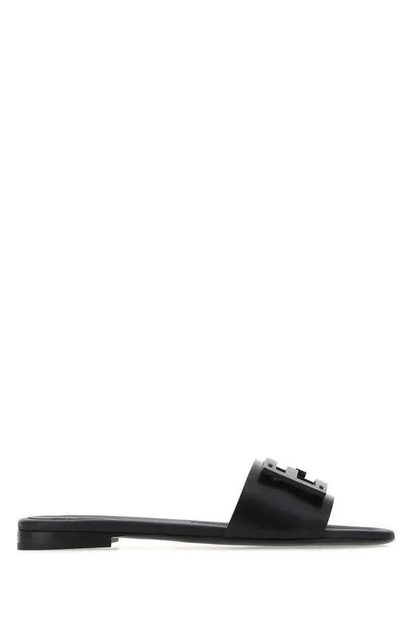 Fendi Leather Baguette Slippers - Black