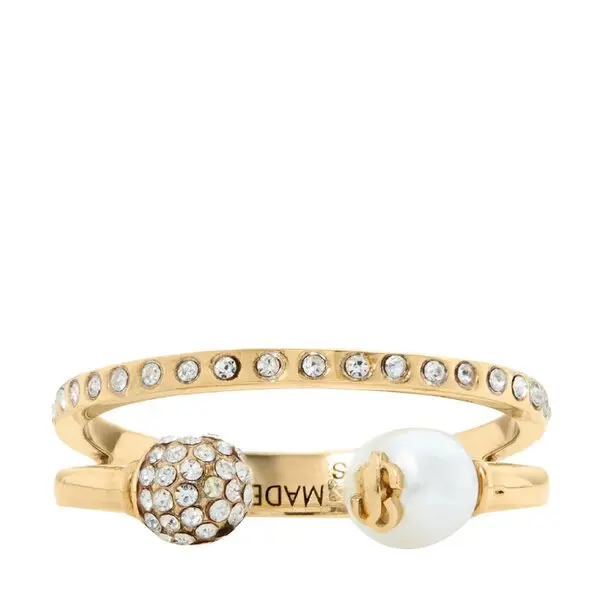 JIMMY CHOO Double Ring With Pearls And Crystals - Gold
