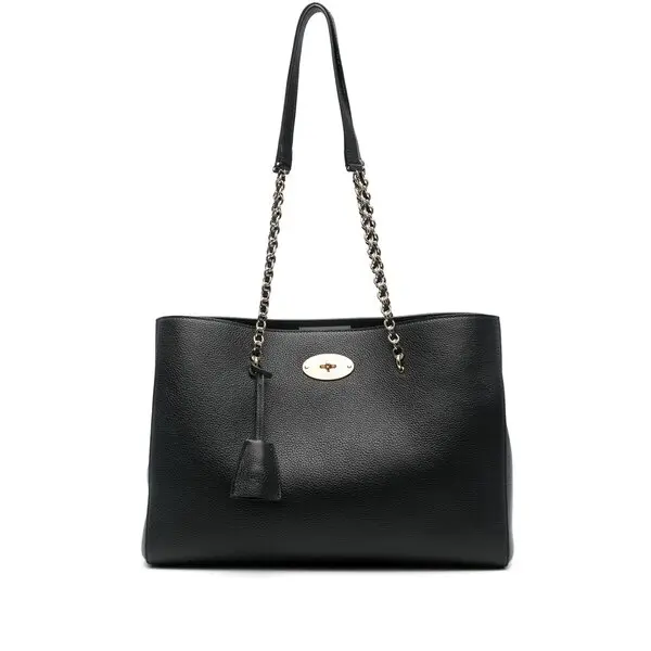 Mulberry Calf Leather Tote Bag With Turn-clasp Fastening - Black