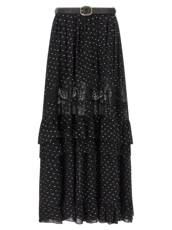 SELF-PORTRAIT And Gold Chiffon Lace Maxi Skirt