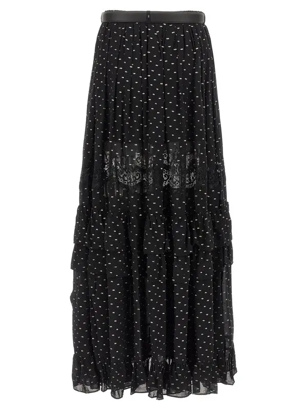 SELF-PORTRAIT And Gold Chiffon Lace Maxi Skirt