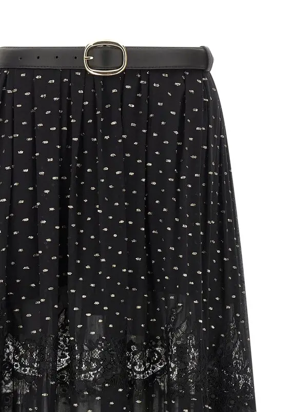 SELF-PORTRAIT And Gold Chiffon Lace Maxi Skirt
