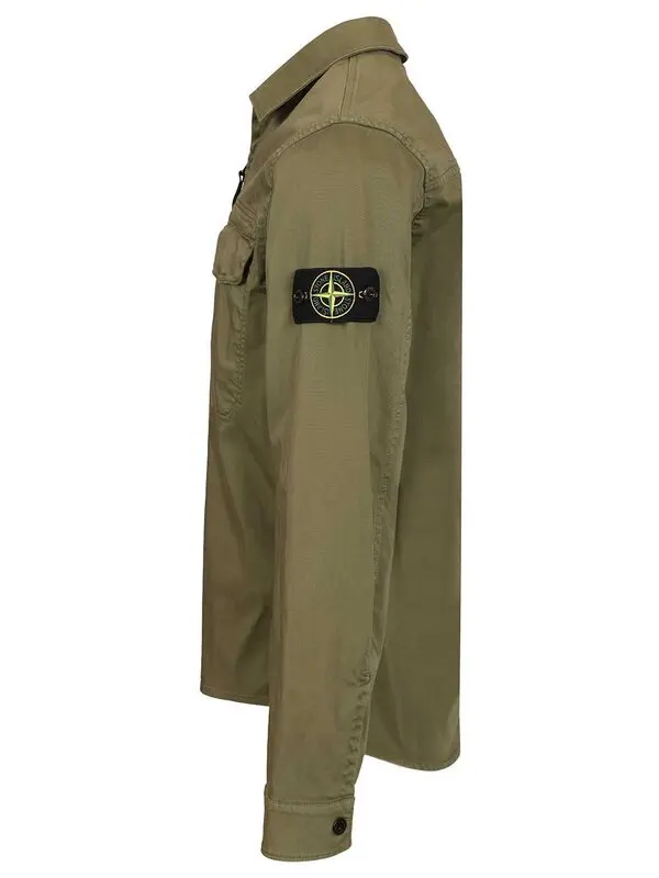 Stone Island Stretch Organic Cotton Satin Overshirt - Green