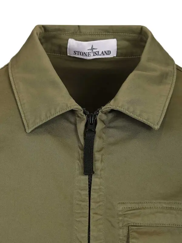Stone Island Stretch Organic Cotton Satin Overshirt - Green