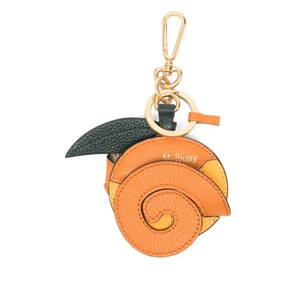 Mulberry Leaf Detail Leather Charm - Orange