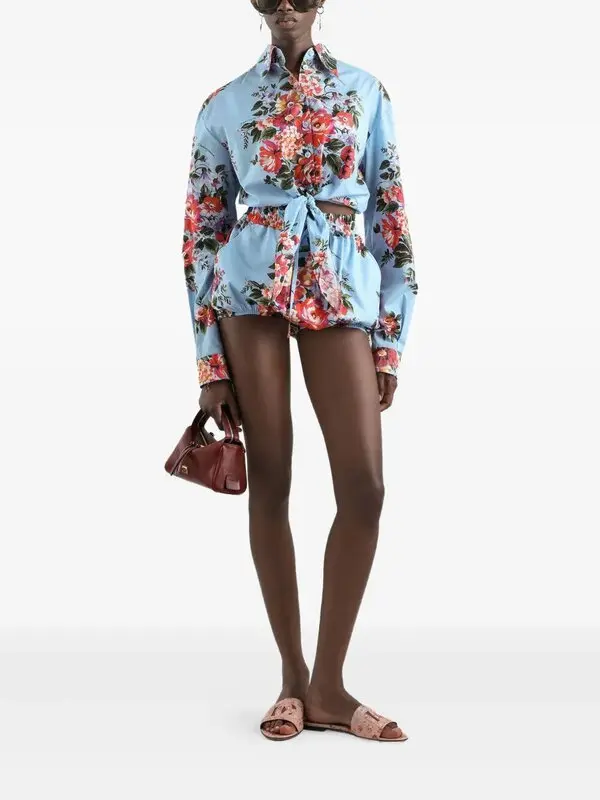 Dolce & Gabbana Floral Print Cotton Shirt - Blue