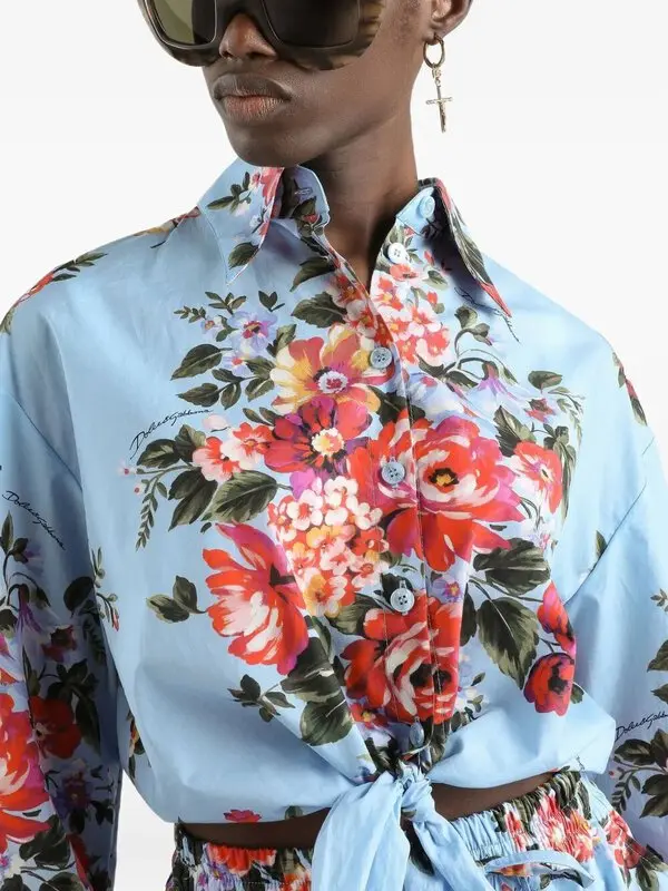 Dolce & Gabbana Floral Print Cotton Shirt - Blue